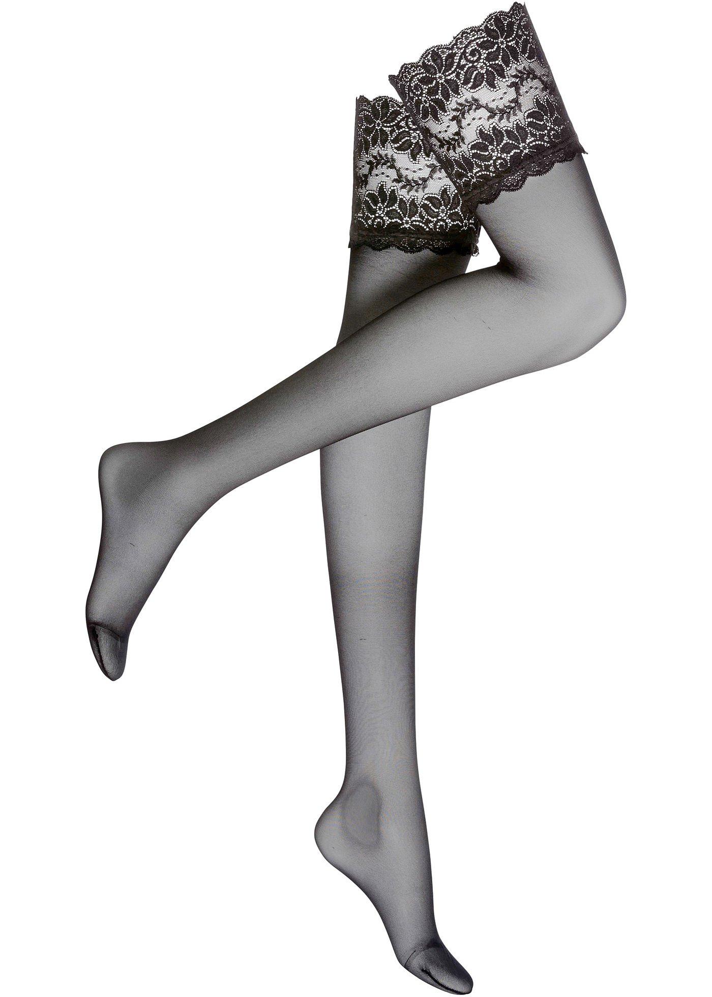 Traumhafte Strapsstrümpfe mit breitem Spitzenabschluss - schwarz