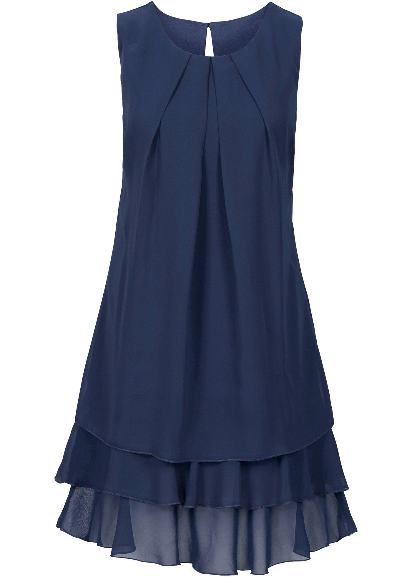 Zauberhaftes Chiffonkleid in A-Linie mit Volants - dunkelblau