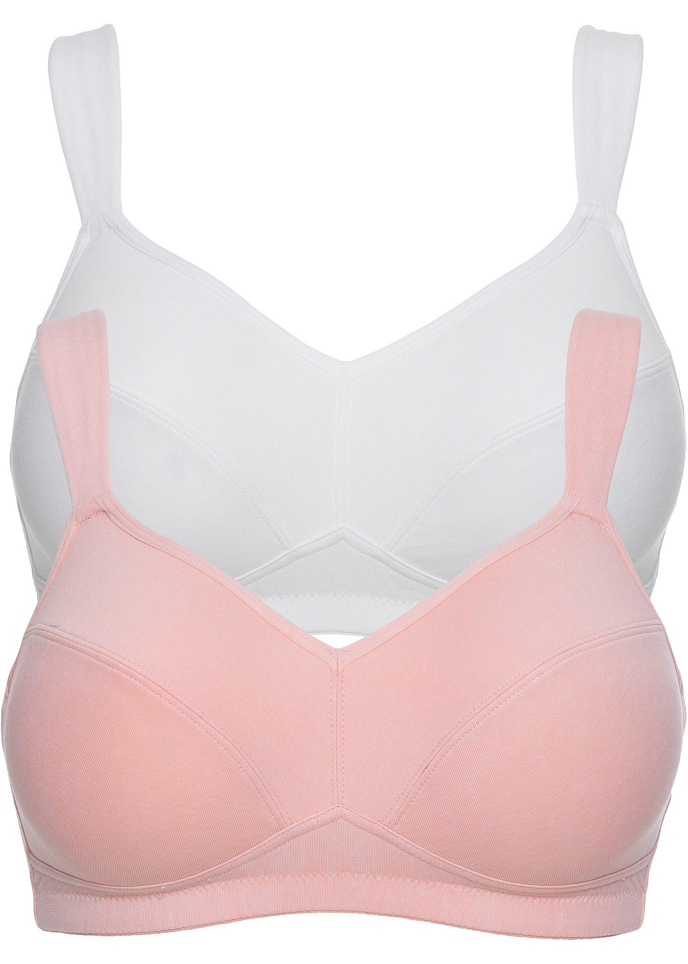 Ungepolsterter Bio-Baumwoll-BH in bügellosem Design - weiß+ rosa, Cup D