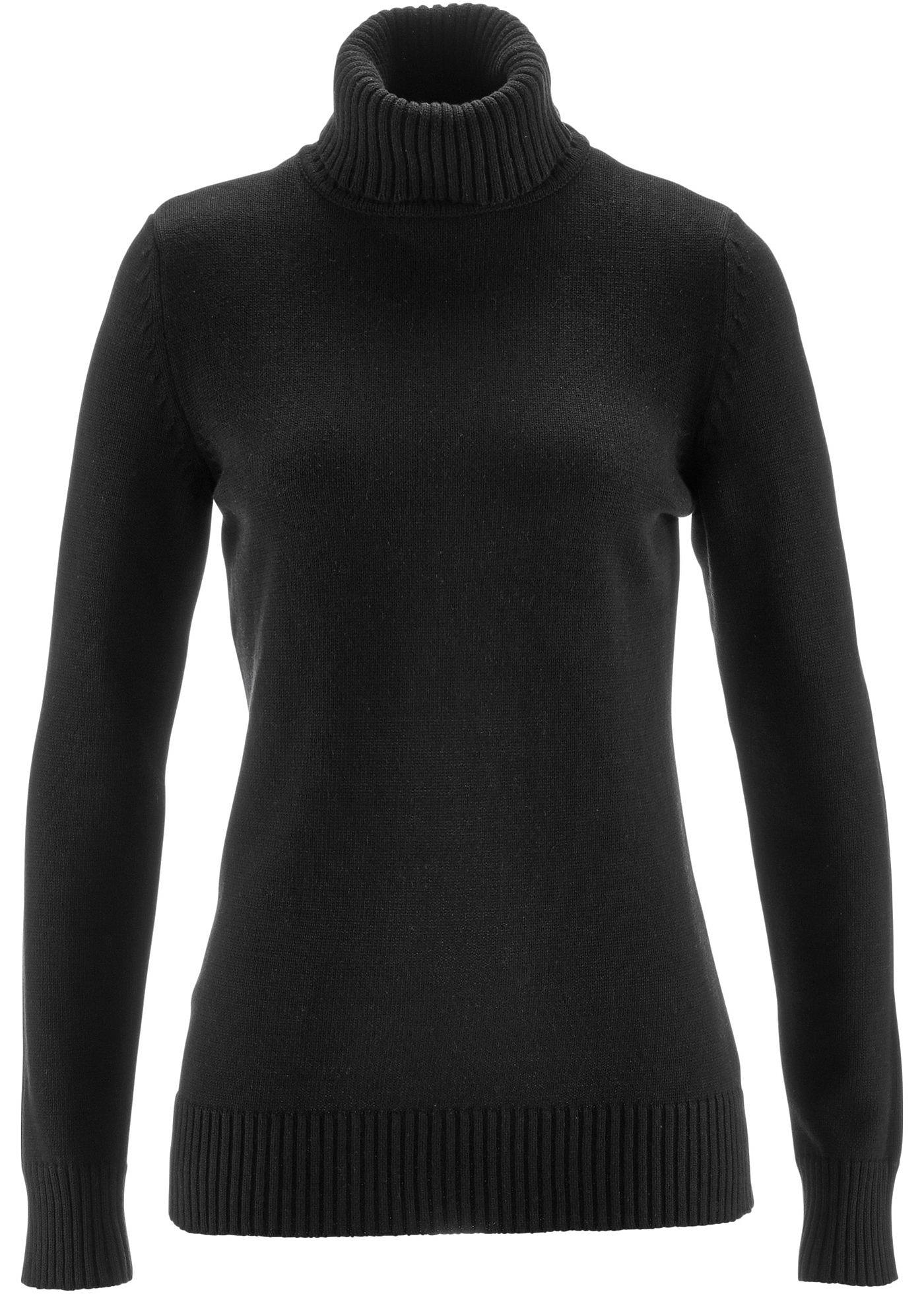 Ansprechender Rollkragenpullover mit Ripp-Bündchen - schwarz