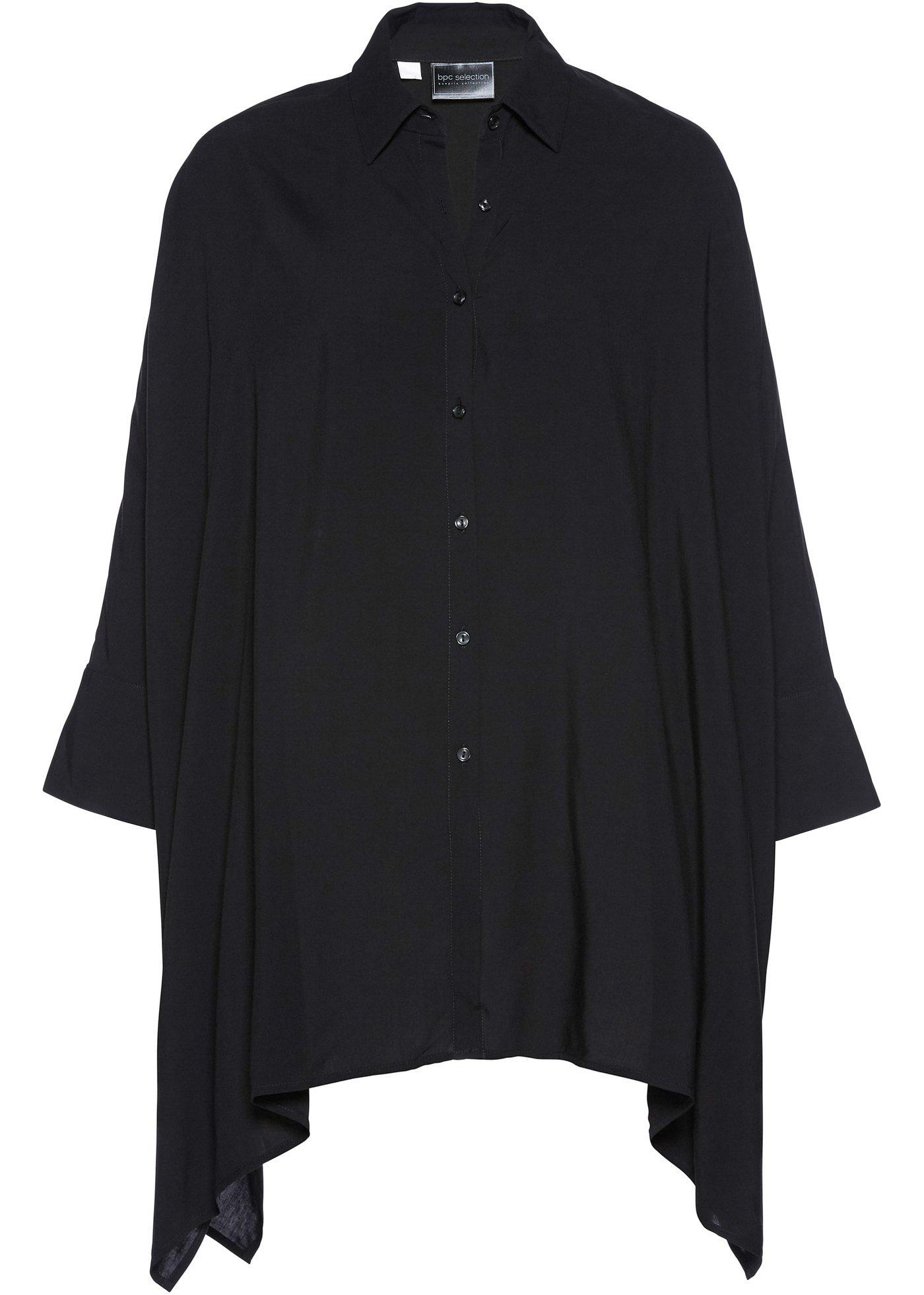 Weite Bluse mit 3/4-Ärmeln - schwarz