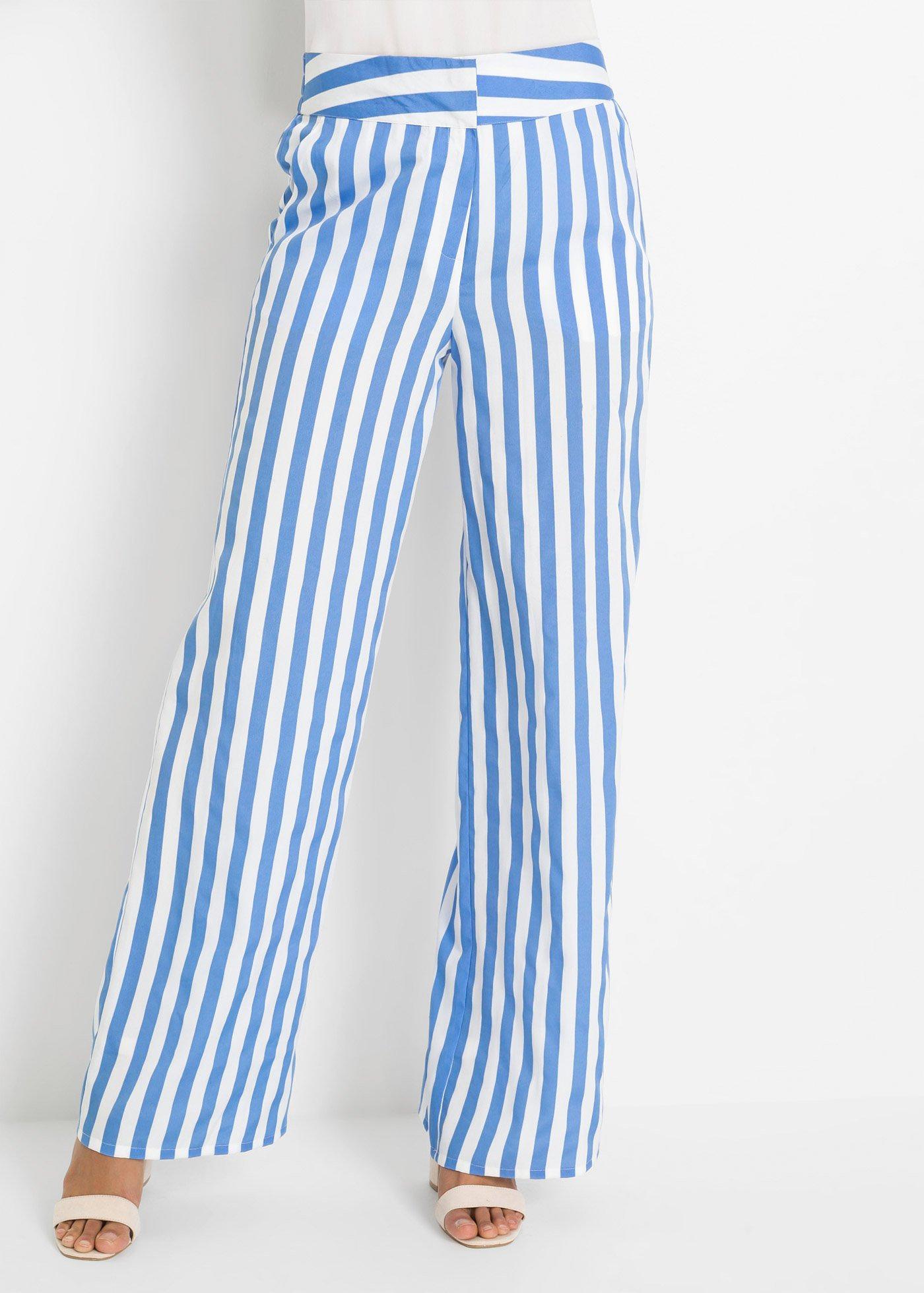 Stylische Palazzo-Hose, High-Waist - mittelblau/weiß gestreift Stylische Palazzo-Hose, High-Waist - mittelblau/weiß gestreift