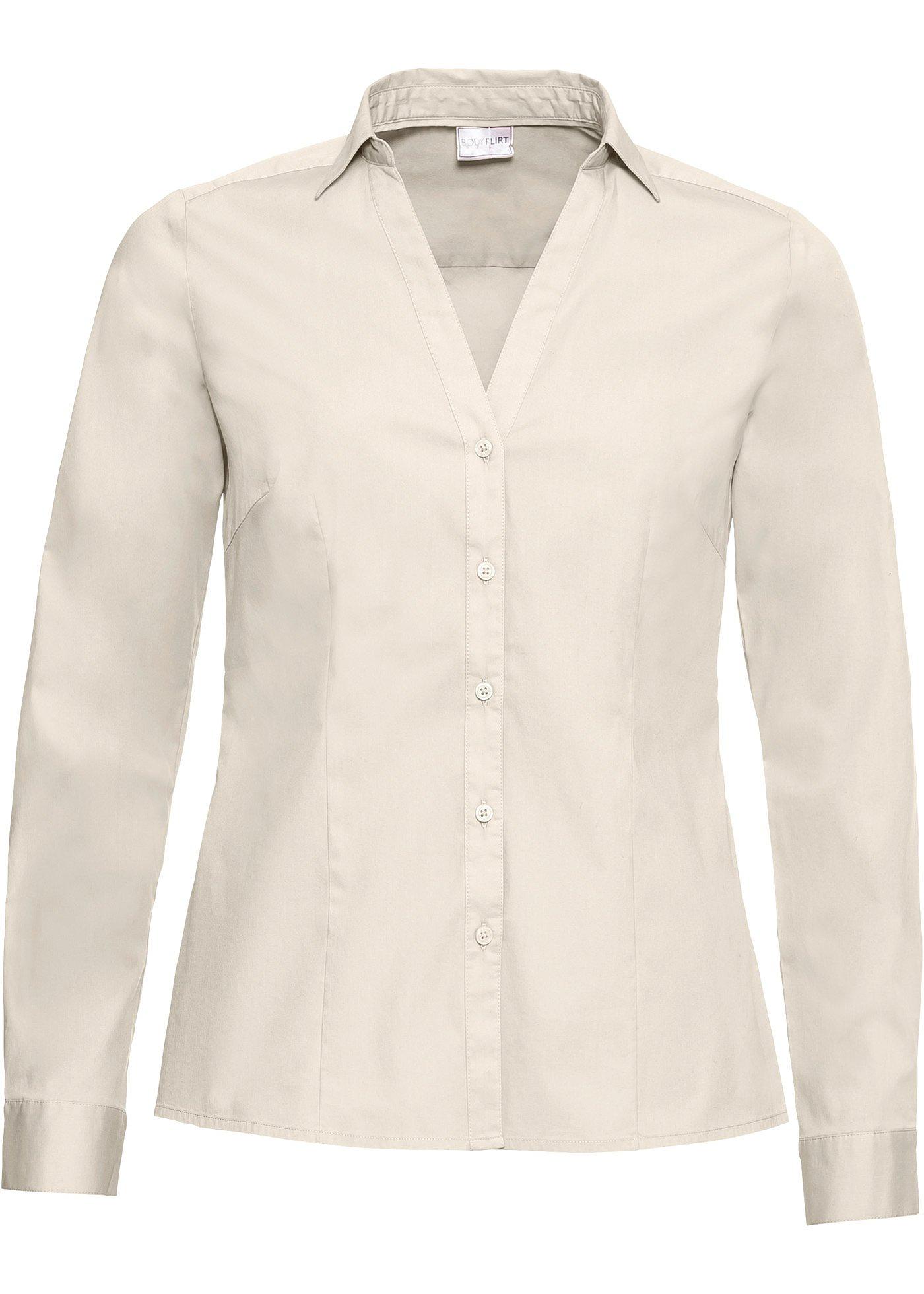 Vielseitig Kombinierbare Stretch Bluse Mit Langen Ärmeln Natur