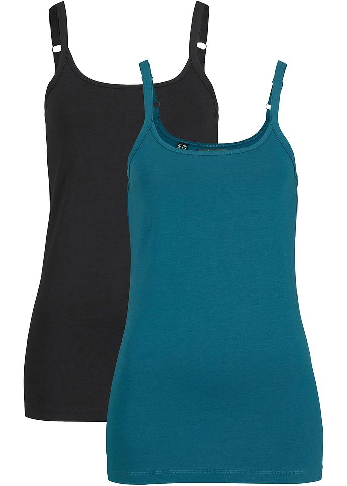 Spaghetti-Top mit langem Schnitt aus Baumwolle, 2-er-Pack - Damen