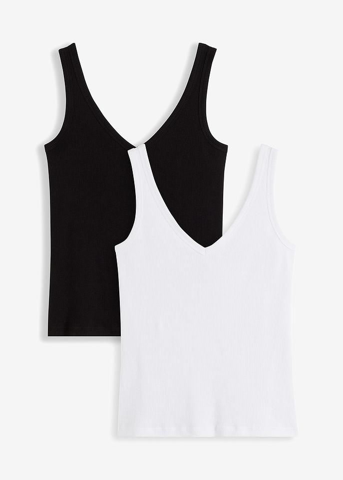 Modisches Doppelpack Ripp-Tops mit tiefem Ausschnitt | bonprix