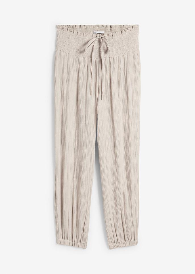 Bequeme Musselin Hose mit breitem Gummibund - grau | bonprix