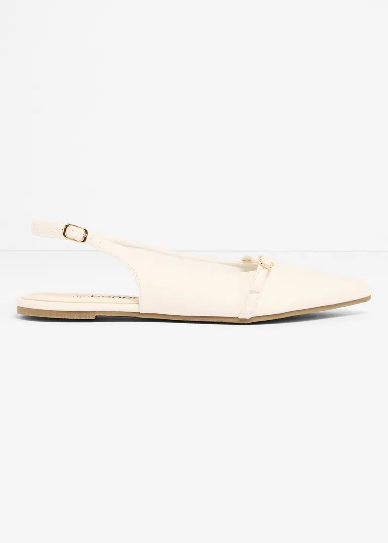 Elegante Sling-Ballerinas mit dekorativer Schnalle - weiß - Damen
