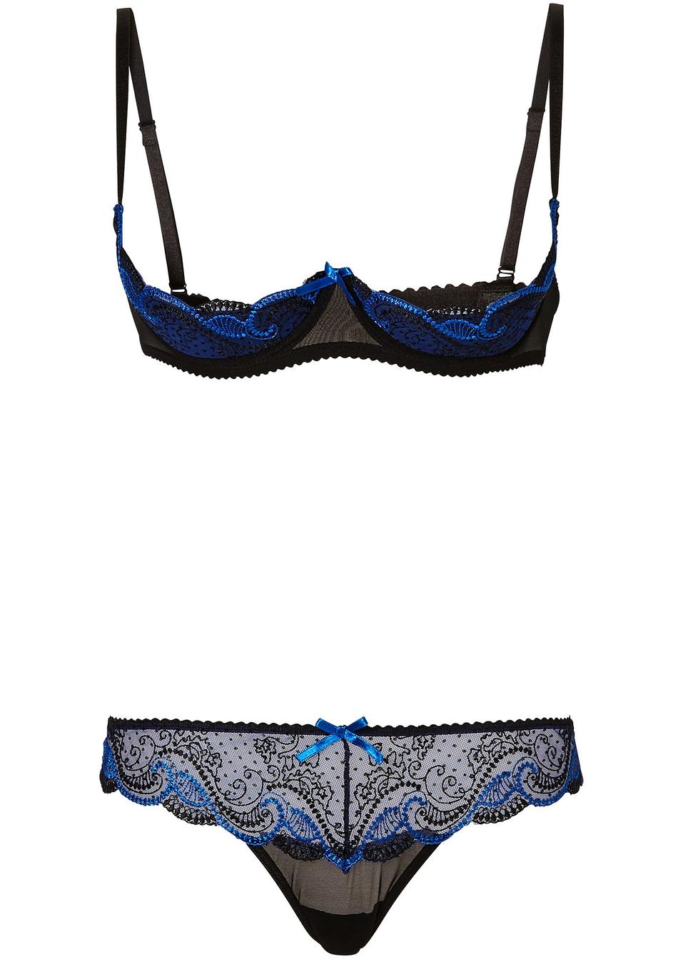 Erotische Dessous Mit Vorgeformten Cups Schwarz Royalblau Cup B
